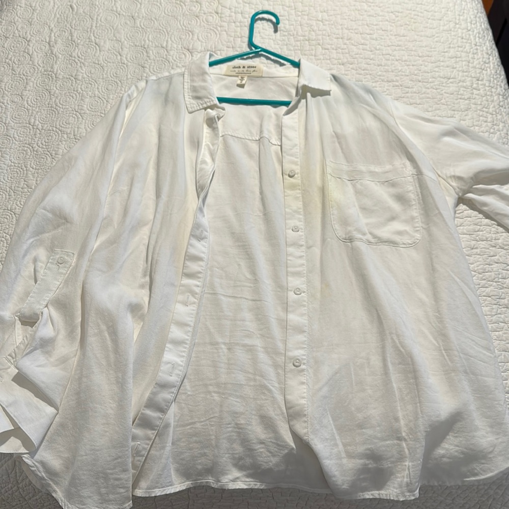 Anthropologie White Button Down Tunic - Gem
